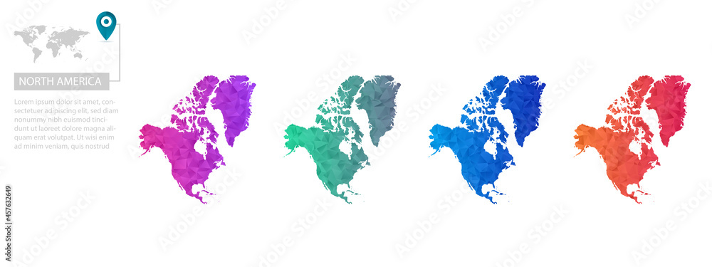 Set of vector polygonal North America maps. Bright gradient map of ...