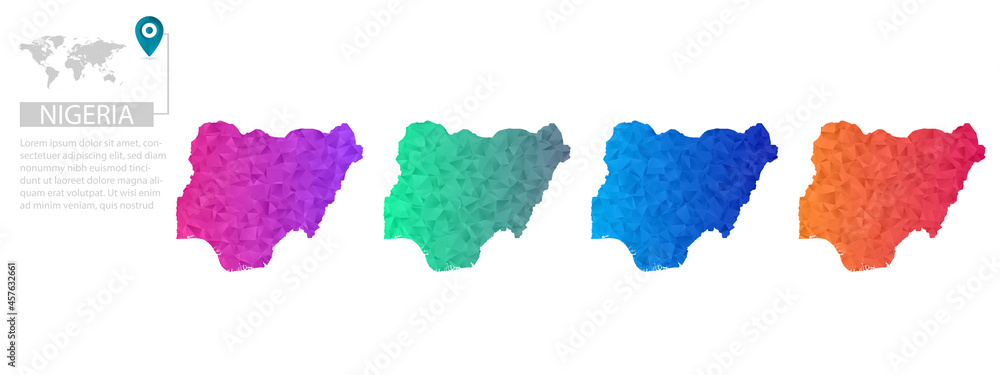Set of vector polygonal Nigeria maps. Bright gradient map of country in ...