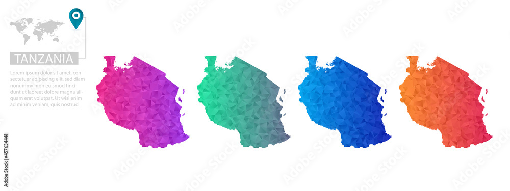 Vetor de Set of vector polygonal Tanzania maps. Bright gradient map of ...