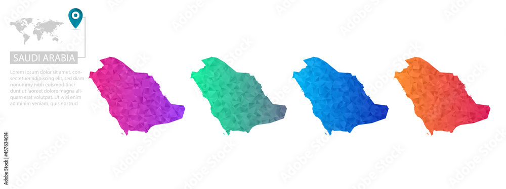 Set of vector polygonal Saudi Arabia maps. Bright gradient map of ...