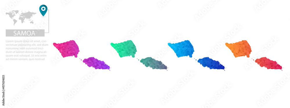 Set of vector polygonal Samoa maps. Bright gradient map of country in ...