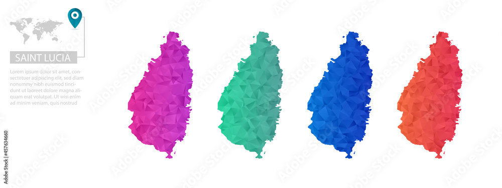 Set of vector polygonal Saint Lucia maps. Bright gradient map of ...