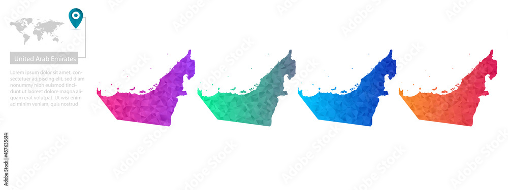 Set of vector polygonal United Arab Emirates maps. Bright gradient map ...
