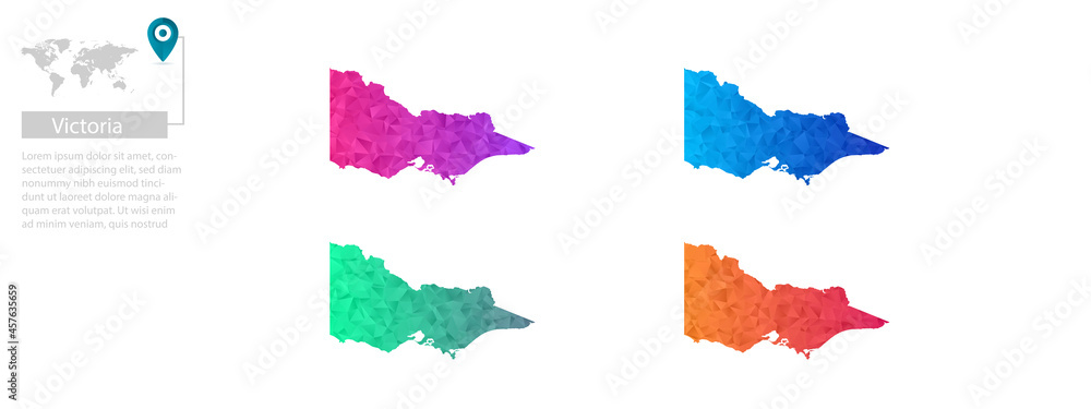 Set of vector polygonal Victoria maps. Bright gradient map of country ...