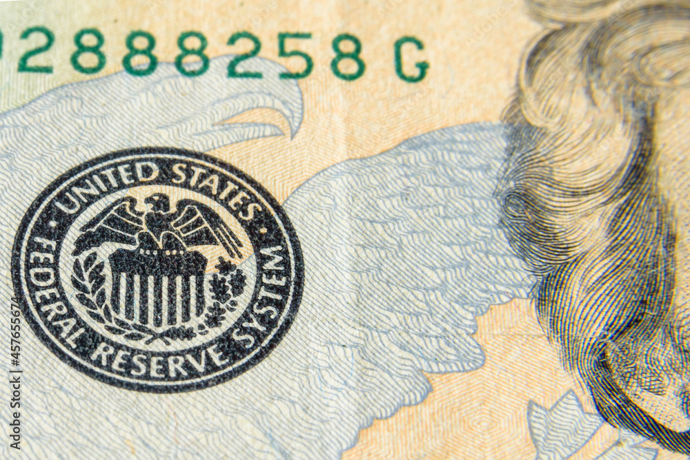 Symbol (Stamp) of Federal reserve system of USA on dollar. Finance ...