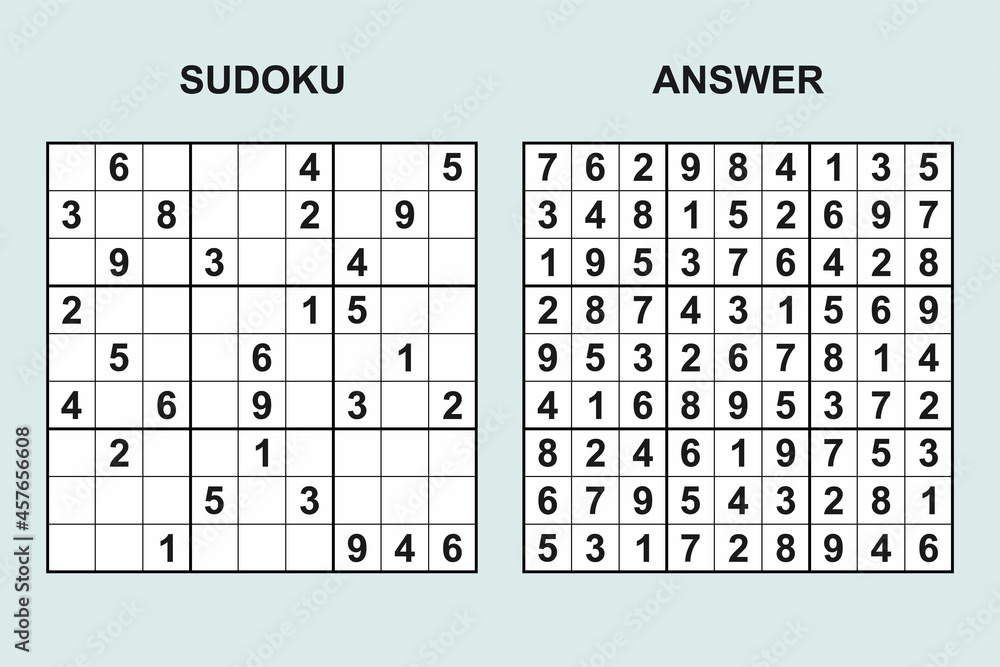 Vector sudoku with answer 450. Puzzle game with numbers. Stock Vector | Adobe Stock