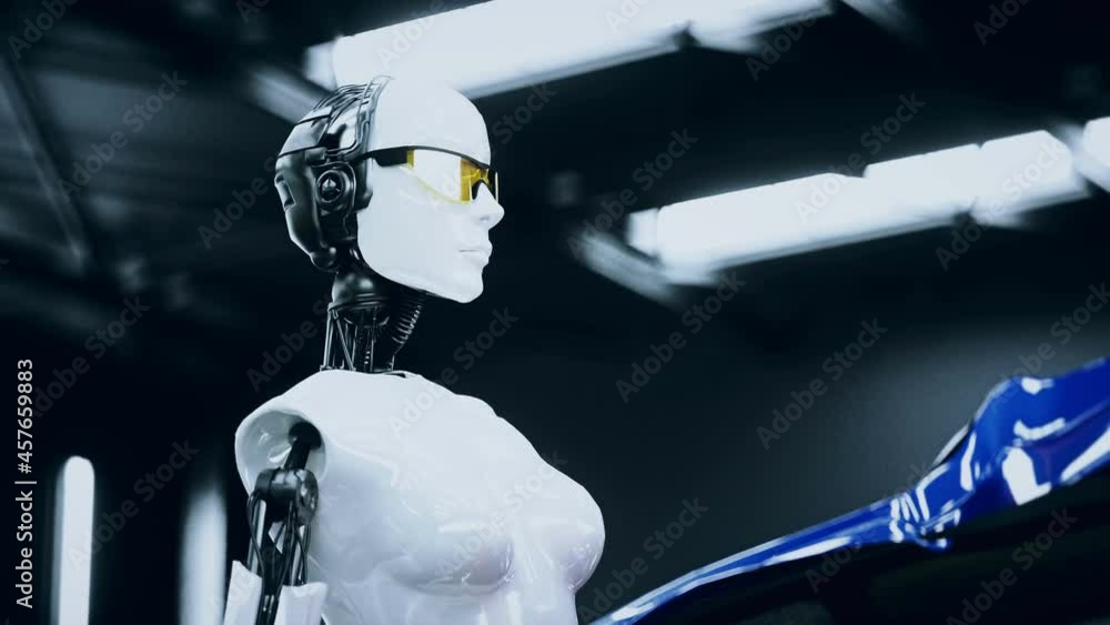 Robot crash test dummy and female robot. Future concept. Realistic 4k ...