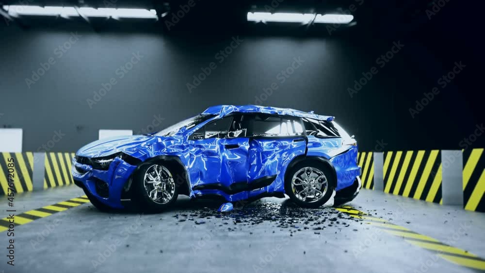 Destroyed car, crash test. Realistic 4k animation. Stock 비디오 | Adobe Stock