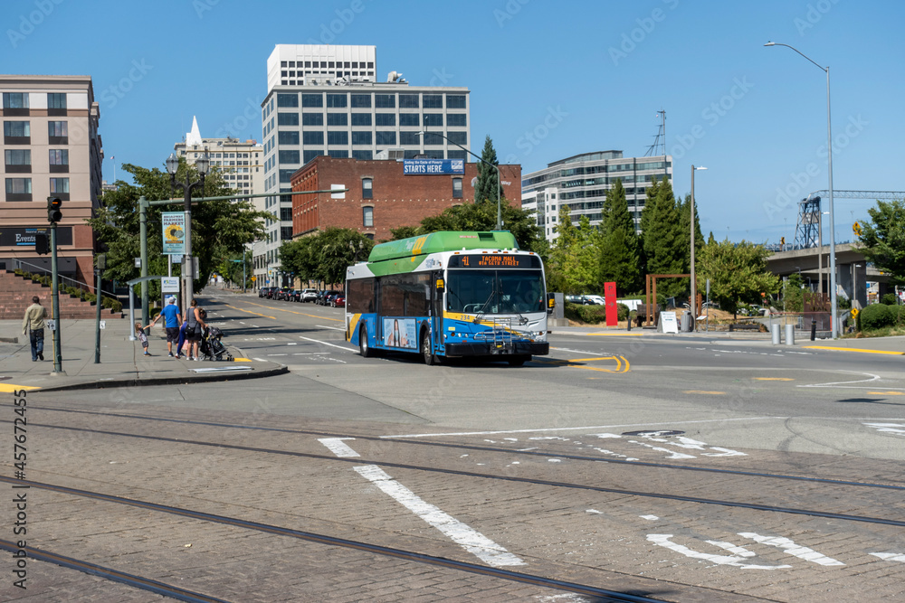 Tacoma, WA USA - circa August 2021: Street view of a Pierce Transit ...
