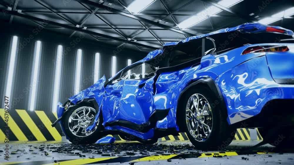 Destroyed car, crash test. Realistic 4k animation. Stock ビデオ | Adobe Stock