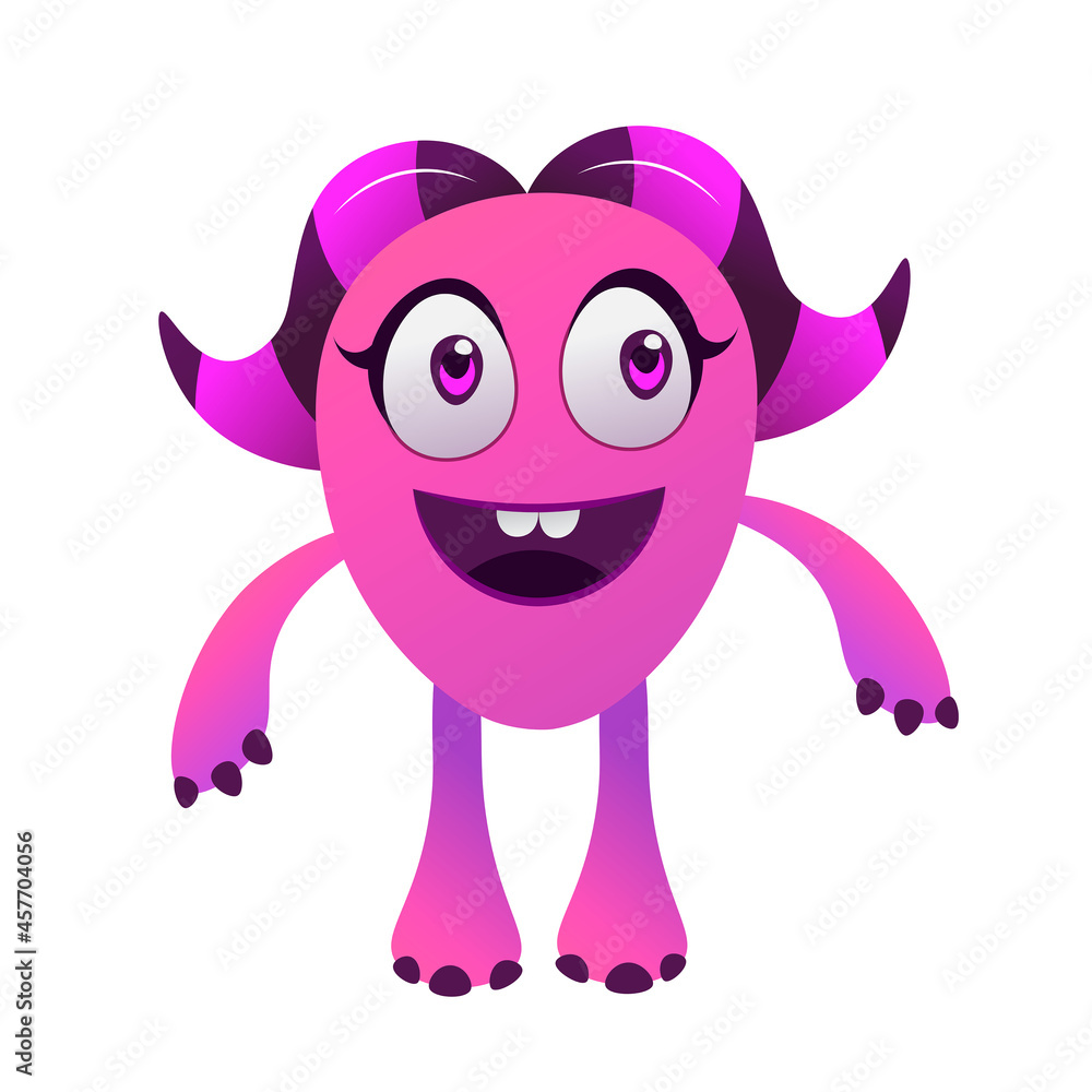 Cute Purple Monster Cute Cartoon Illustration Of A Happy Purple Horned Monster In Her Basic