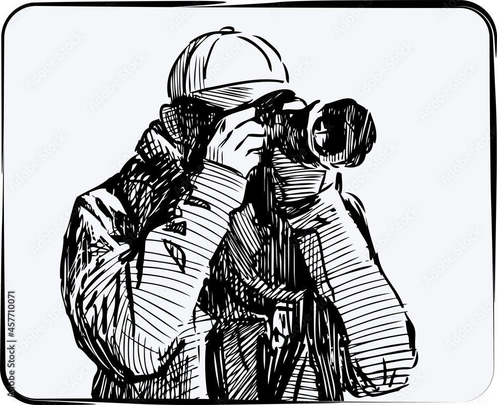 Freehand drawing of photographer shooting on camera Stock Vector ...