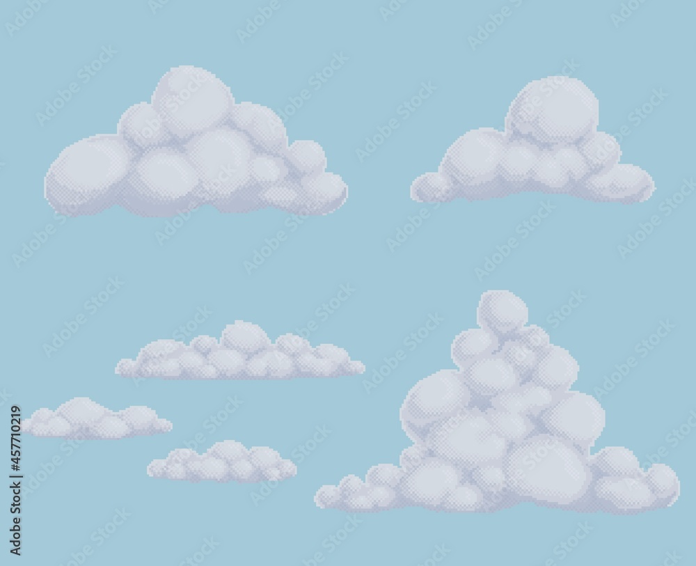 Pixel art illustration set of clouds for your game, illustration or ...