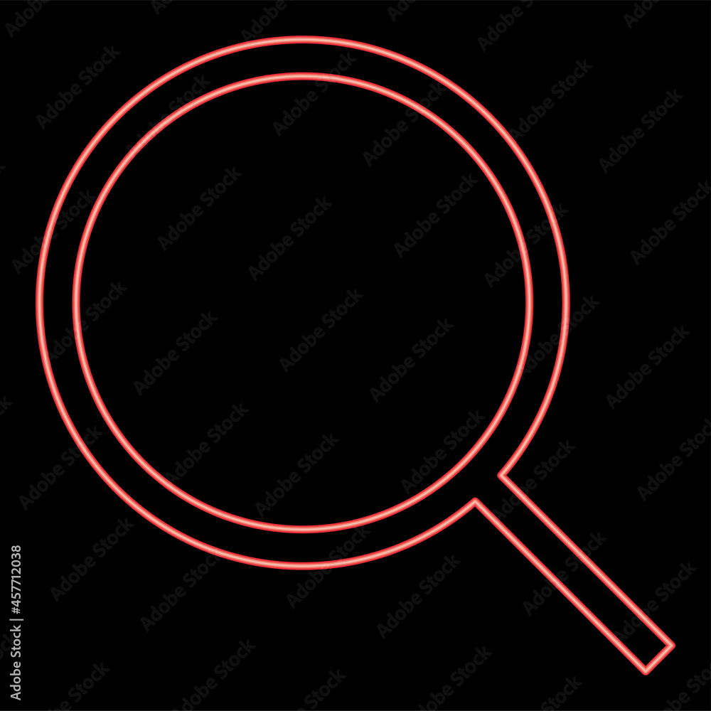 Neon magnifying glass or loupe red color vector illustration flat style ...