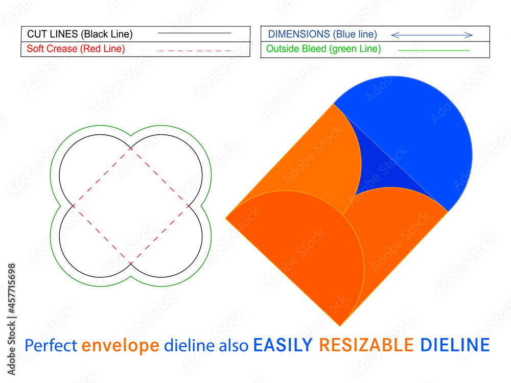 Square Envelope dieline template and 3D box editable easily resizable ...