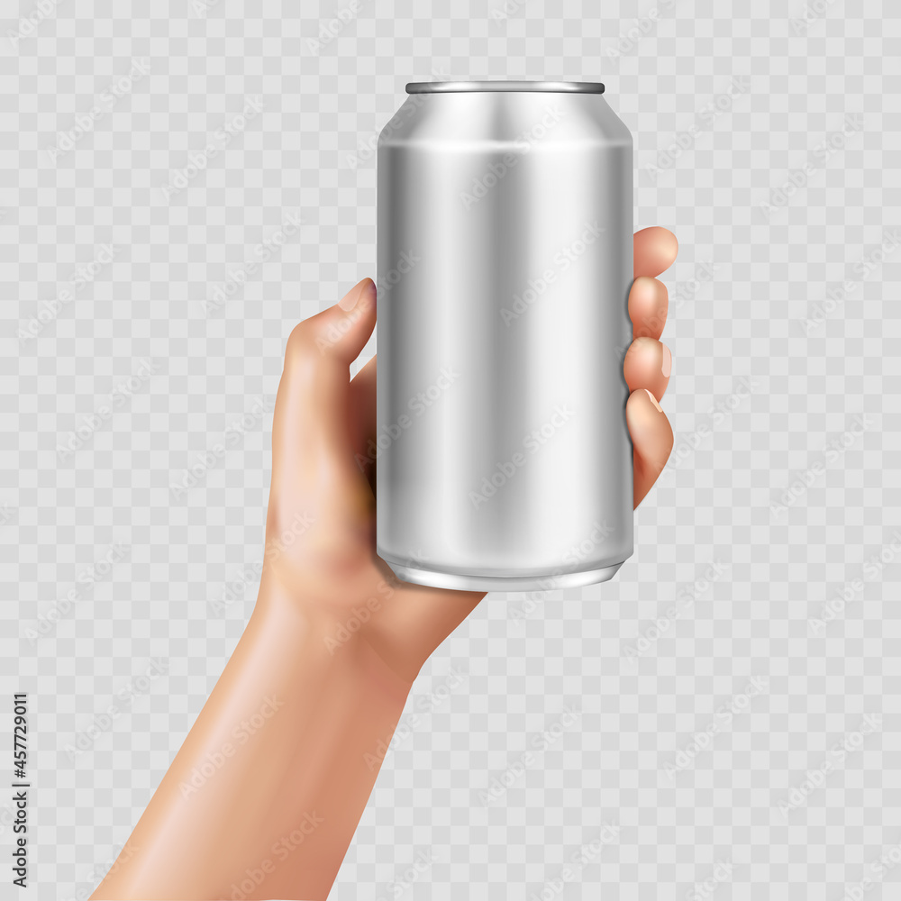 Vector mockup hand holding a beer can Stock Vector | Adobe Stock