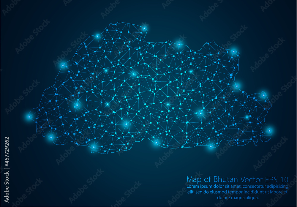 Abstract mash line and point scales on dark background with map of ...