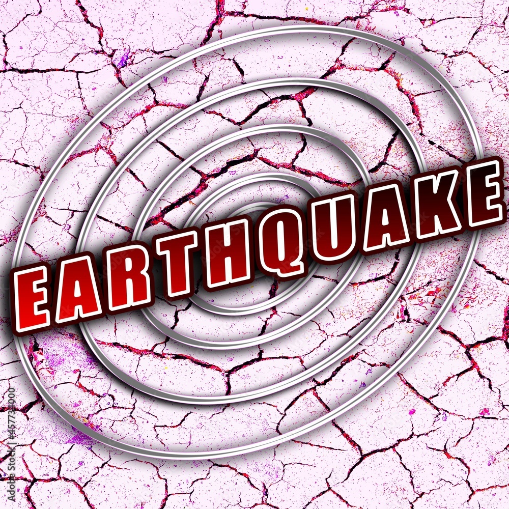 Earthquake, Disaster, seismic wave, broken soil, red background ...