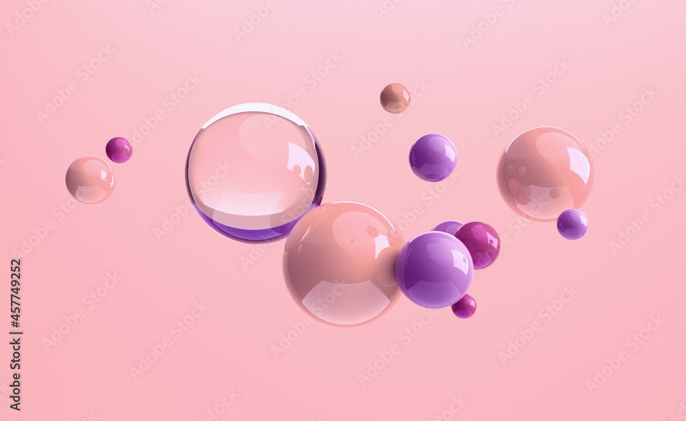 3D render design of floating different size of spheres Stock 일러스트레이션 ...