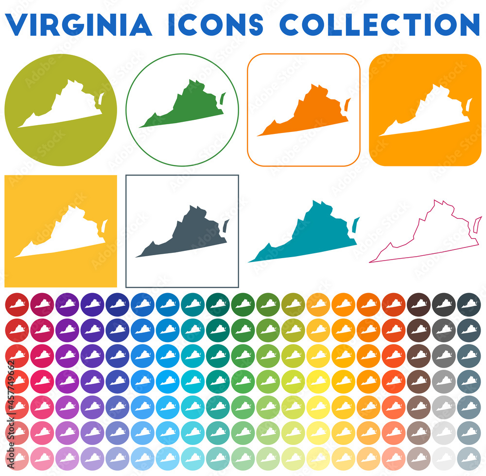 Virginia icons collection. Bright colourful trendy map icons. Modern ...