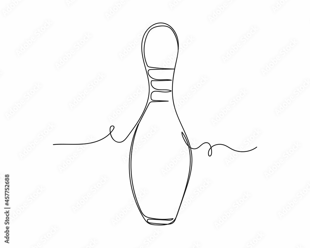 Continuous one line drawing of pin for bowling icon in silhouette on a ...