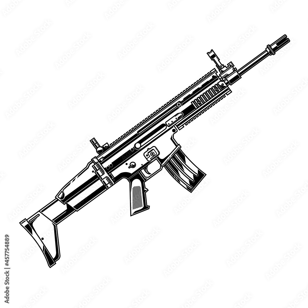 design vector black and white gun fn scar Stock Vector | Adobe Stock
