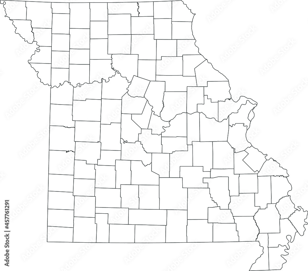 White blank vector map of the Federal State of Missouri, USA with black ...