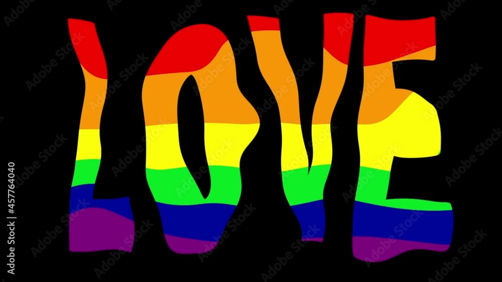 Rainbow cartoon animated love text flag LGBT waving. Diversity, pride ...