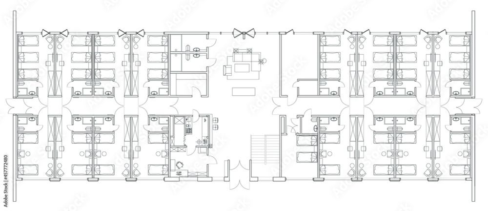 Architectural background hotel design plan in Vector black and white ...