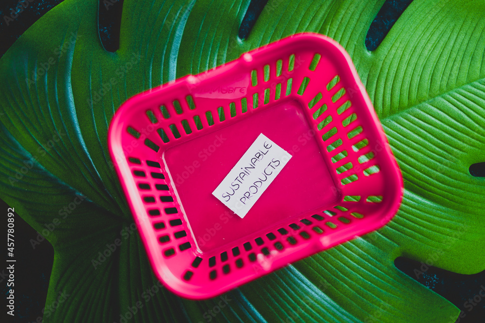 sustainable products and consumer behaviour, empty pink shopping basket ...
