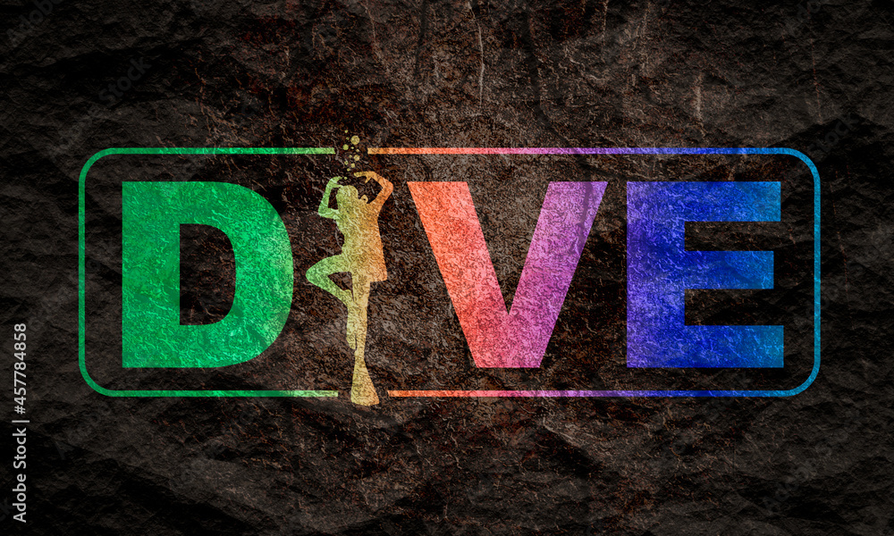 Dive word with silhouette of diver and bubbles. Stock Illustration ...