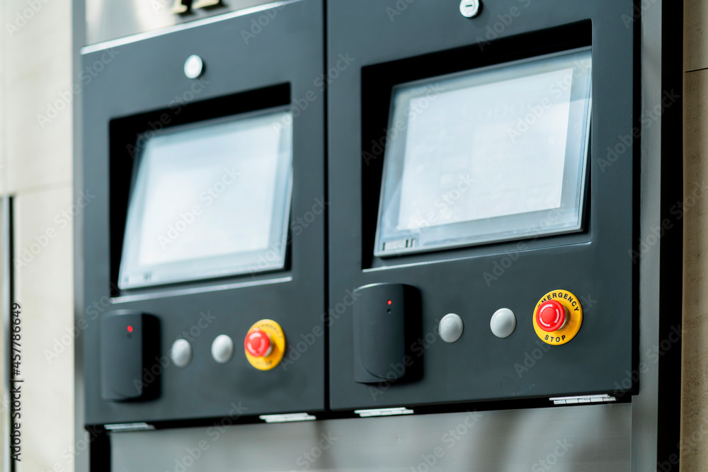 close up automatic car parking monitor screen machine station with ...