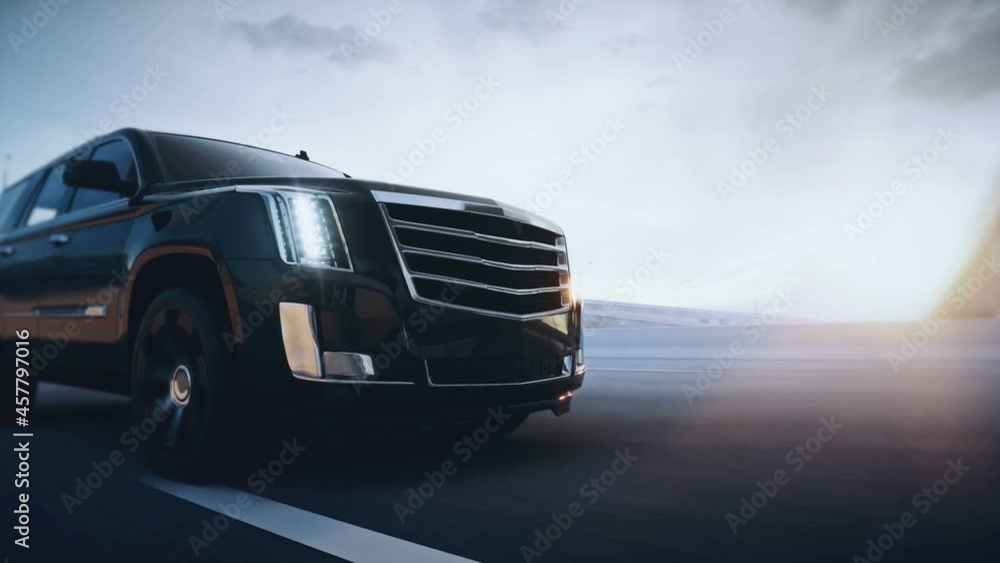3d model luxury black car on highway. Very fast driving. Realistic 4k ...