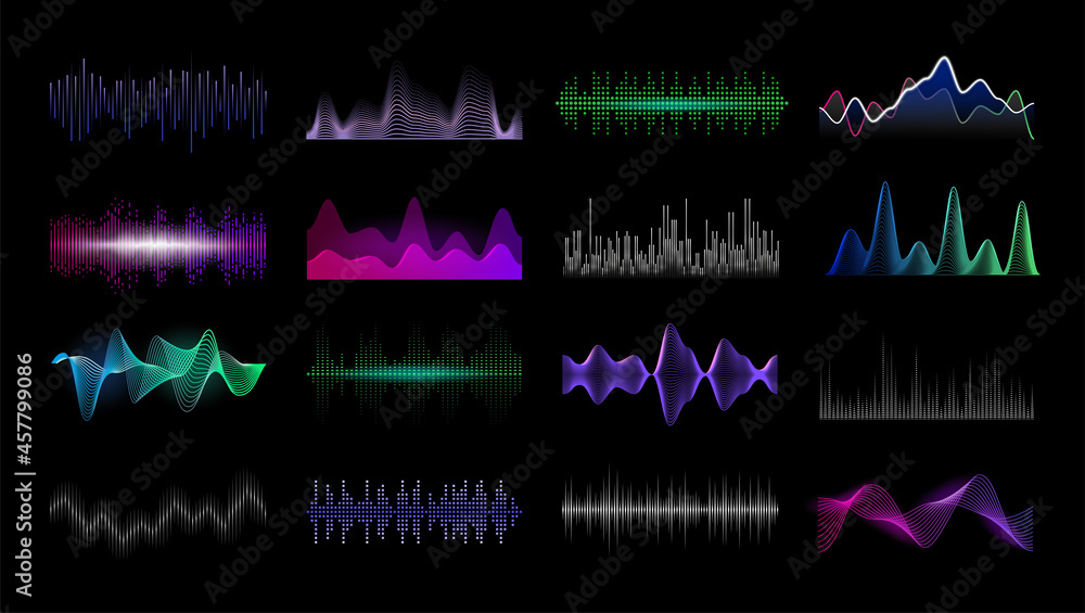 Audio frequency. Sound waveform HUD interface templates. Soundwave ...