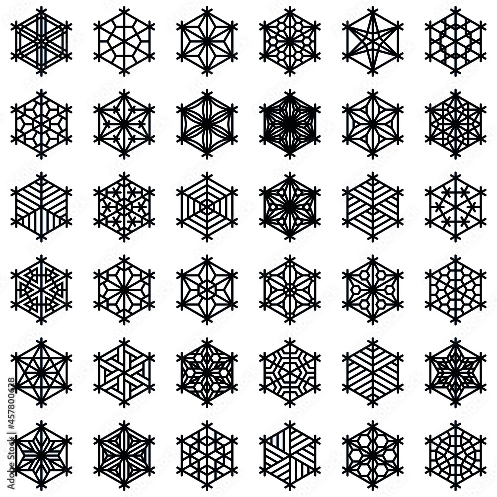 A large set of 36 elements based on the Japanese craft Kumiko ...