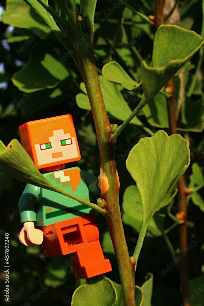 LEGO Minecraft figure of Alex holding branch of Gingko Biloba tree ...