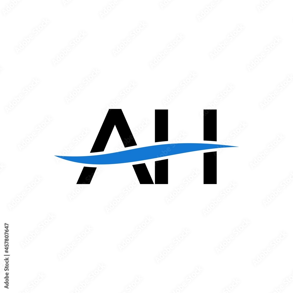 initial letter AH logotype company name colored blue and black swoosh ...
