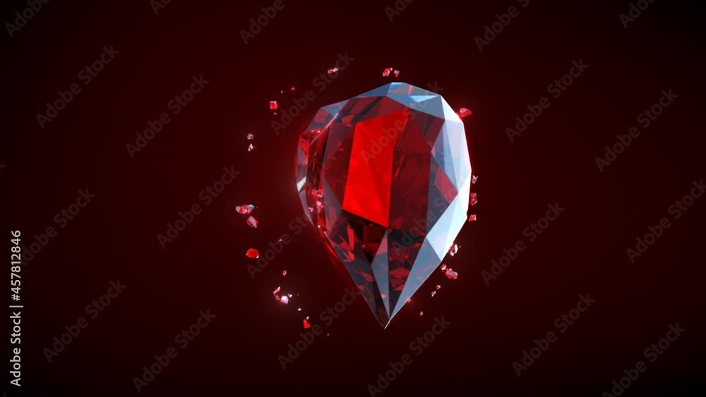 Broken heart abstract animation with breaking ruby crystal heart on ...