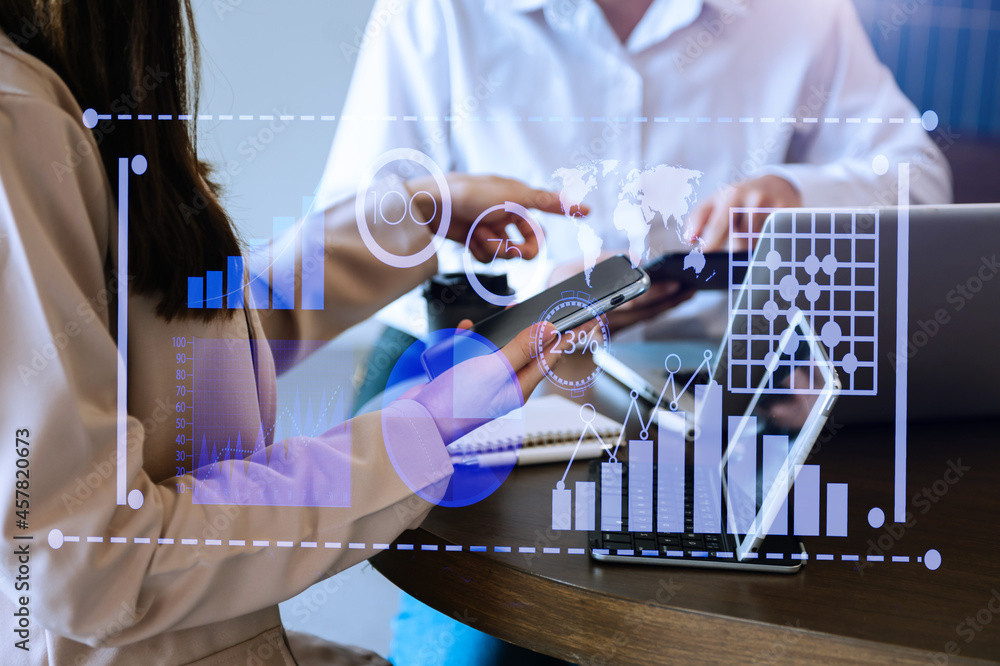 Data Management System with Business Analytics concept. business team ...