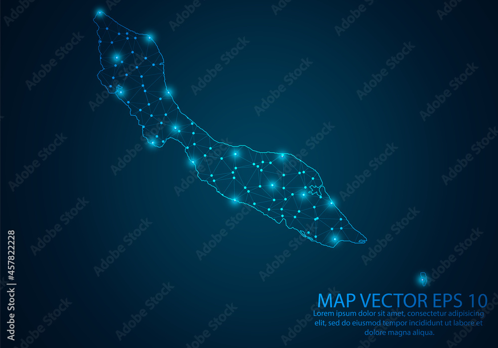 Abstract mash line and point scales on dark background with map of ...