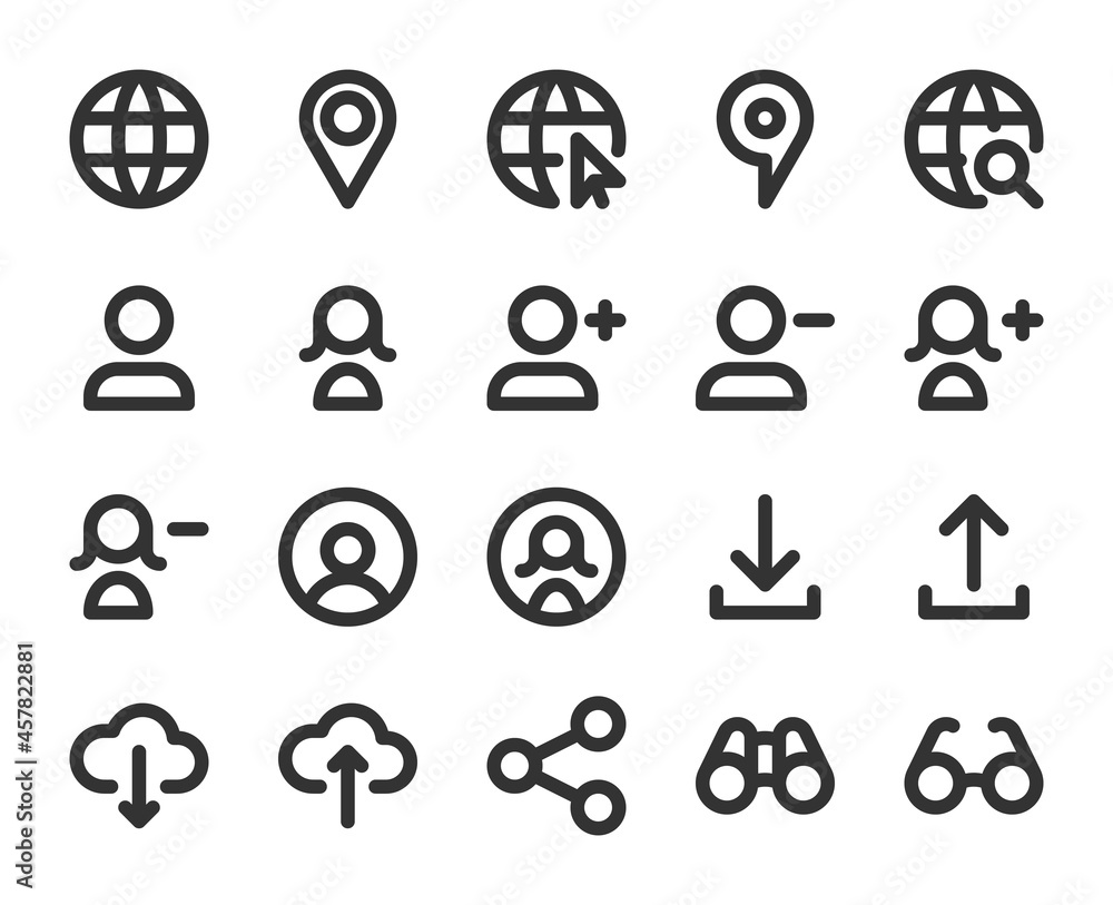 Collection of monochromatic pixel-perfect line icons: User interface ...