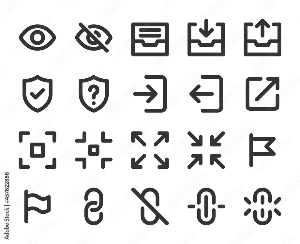 Collection of monochromatic pixel-perfect line icons: User interface ...