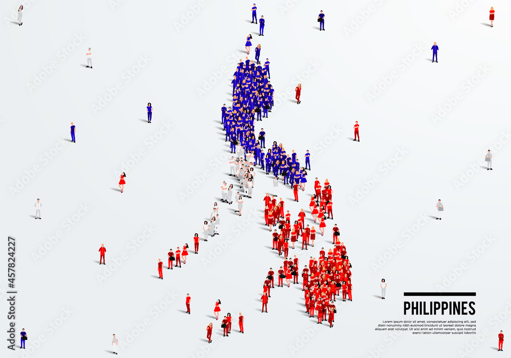 Vetor de Philippines Map and Flag. A large group of people in the ...