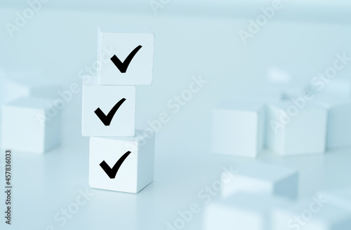 Check list Image. Check mark or ticker on white cube Stock Photo ...
