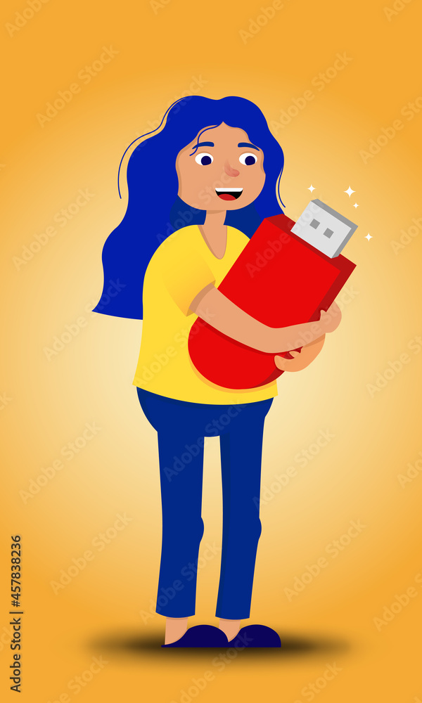 Girl with a key. Digital signature. Token with signature. EDS key ...