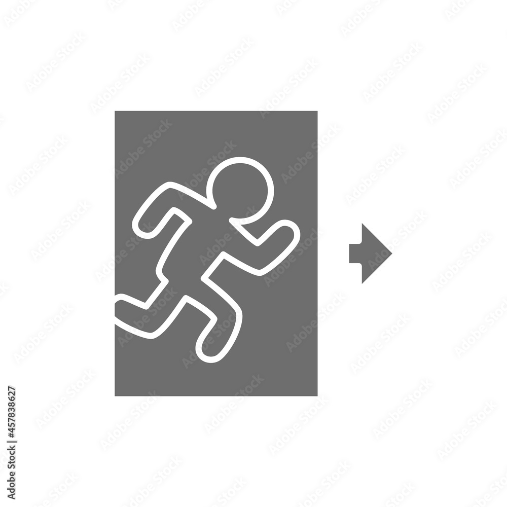 Emergency exit, man running out sign grey icon. Stock Vector | Adobe Stock