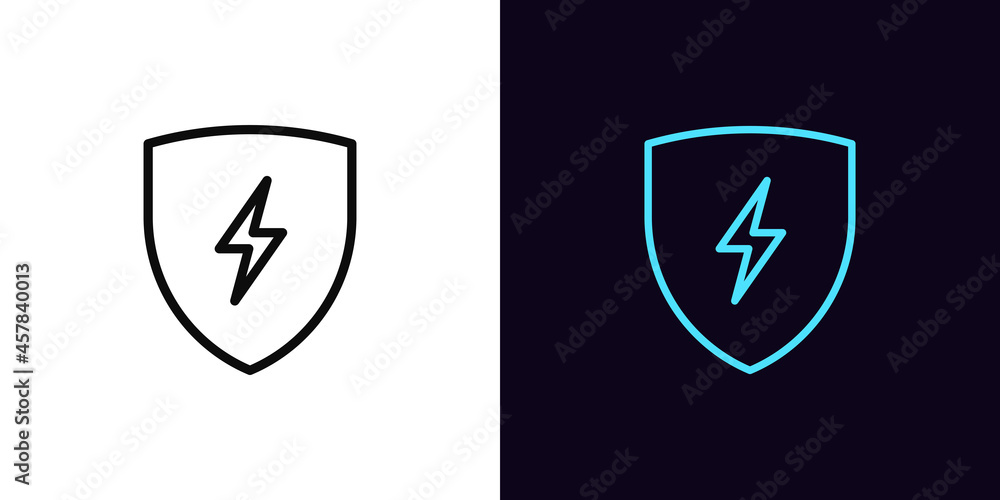 Outline electric shield icon, with editable stroke. Shield with ...