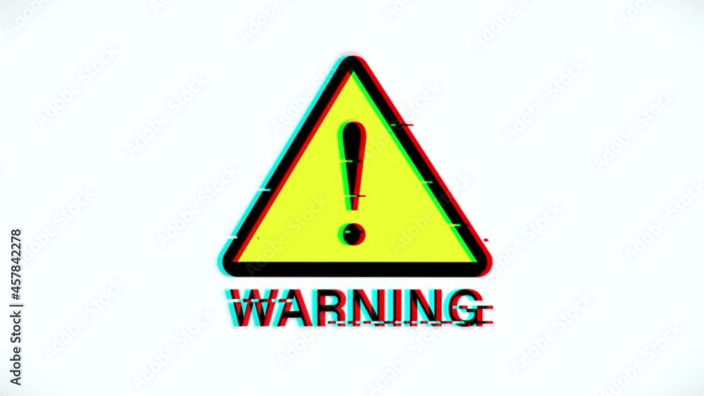 Warning sign glitch animation on a light background, retro effect Stock ...