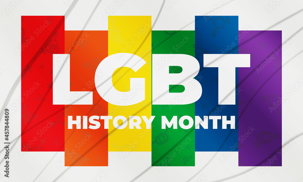 LGBT history month in October. LGBT flag in text. Poster, card, banner ...