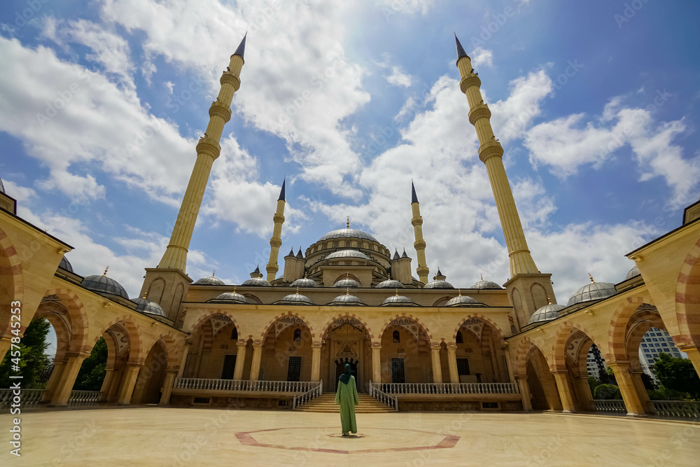 Female Tourist Enjoying the View of The Akhmad Kadyrov Mosque in Grozny ...
